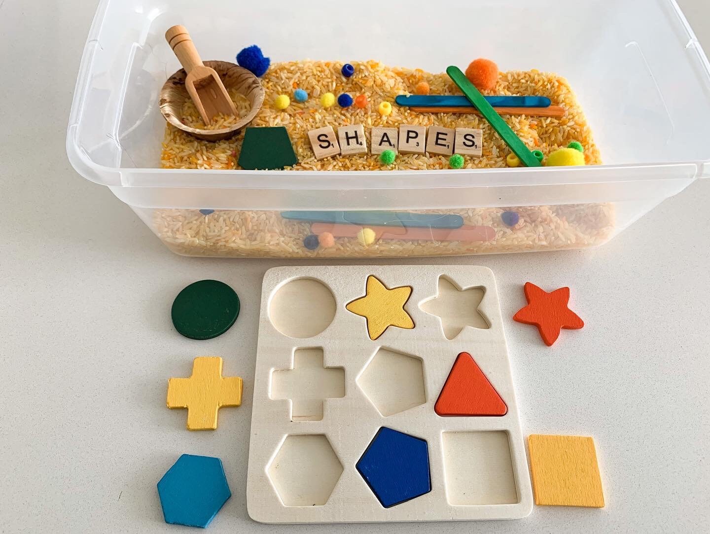 Personalized Learning Sensory Bins, Shapes, Letters, Sounds, Rhyming ...