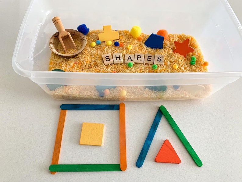 Personalized Learning Sensory Bins, Shapes, Letters, Sounds, Rhyming ...