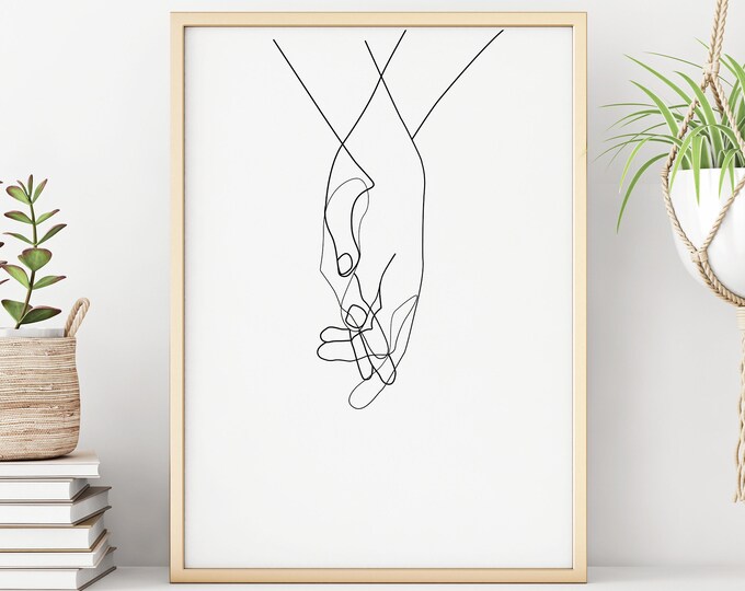 Line Art Holding Hands Couple Abstract Wall Art Minimalist - Etsy