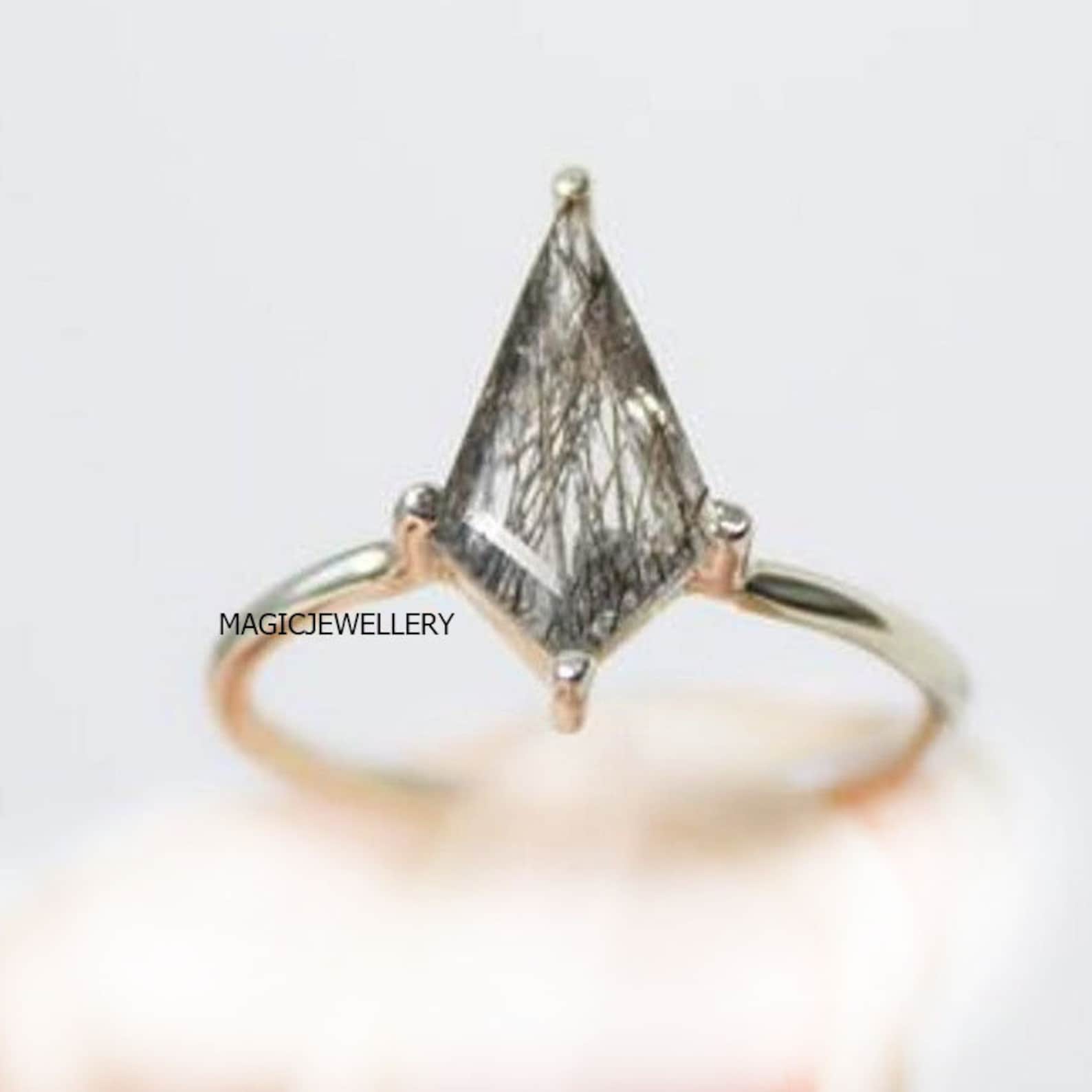 Kite Shaped Ring, Black Rutilated Ring, Gemstone Ring, Silver Ring ...