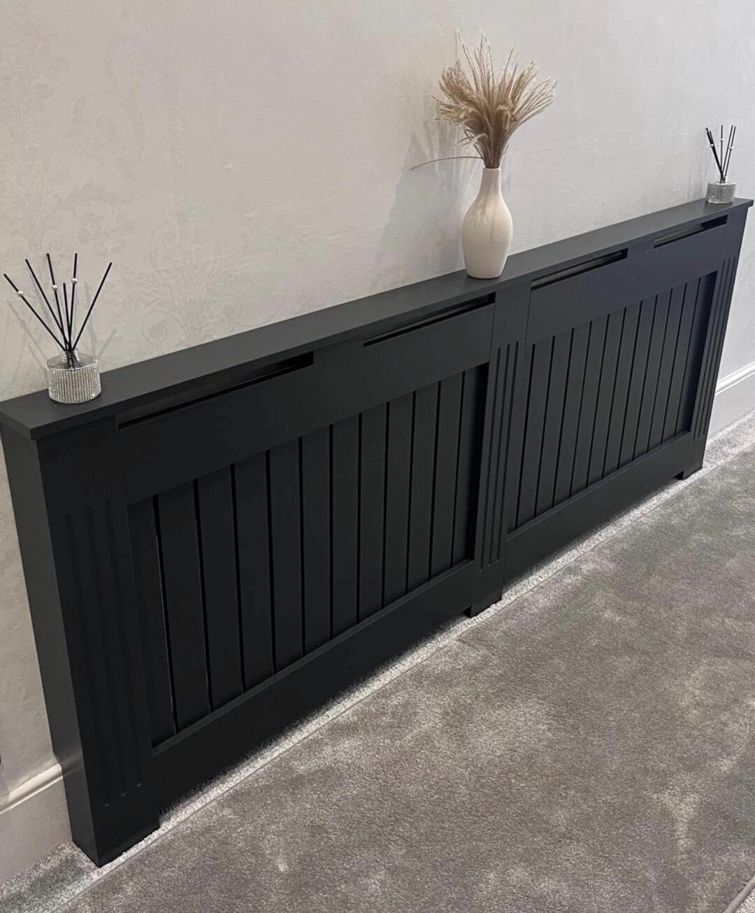 Bespoke Made to Measure Radiator Cover With Black Fluted Detail and ...