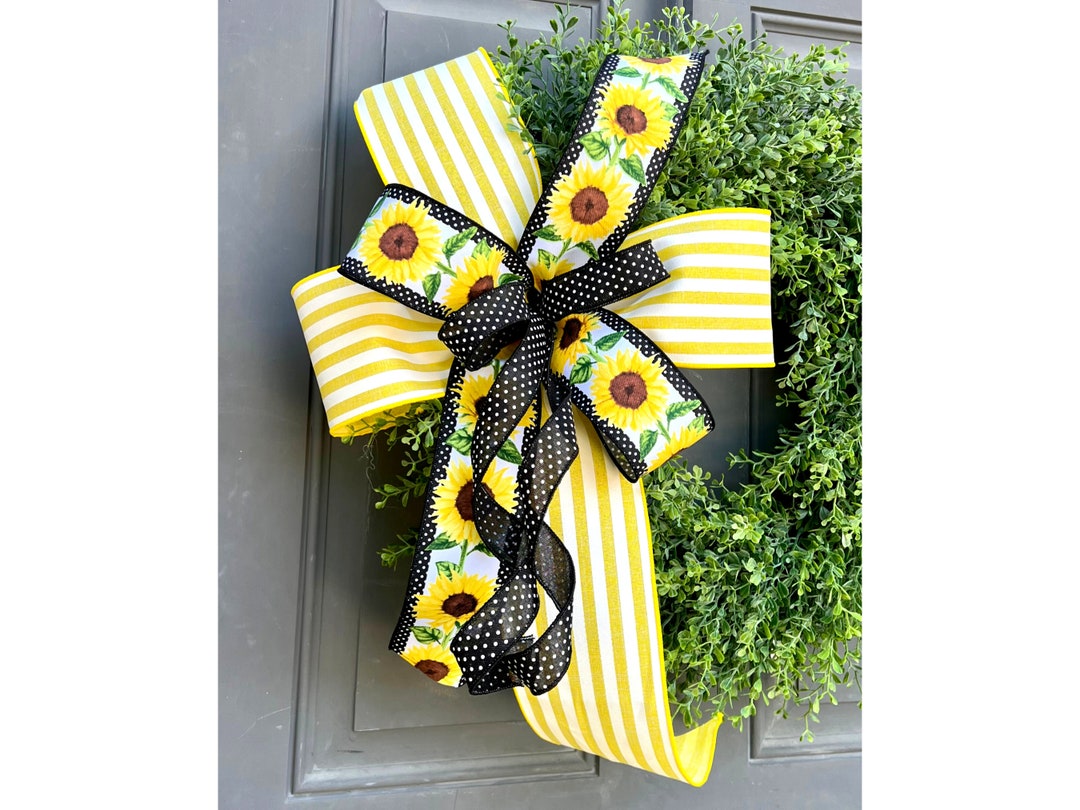 Sunflower Bow for Wreath, Farmhouse Yellow Sunflowers Bow for Lantern ...