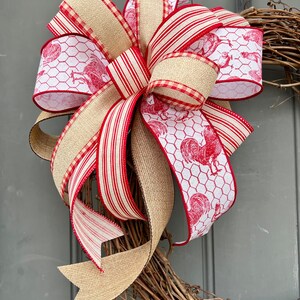 Rooster Chicken Wire Country Cottage Bow for Wreath, Rustic Farmhouse ...