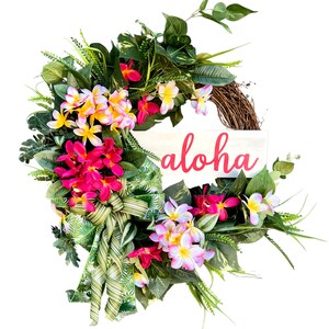 Aloha Wreath for Front Door, Hawaiian Floral Everyday Greenery Wreath ...