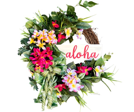 Aloha Wreath for Front Door Hawaiian Floral Everyday Greenery - Etsy