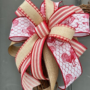 Rooster Chicken Wire Country Cottage Bow for Wreath, Rustic Farmhouse ...