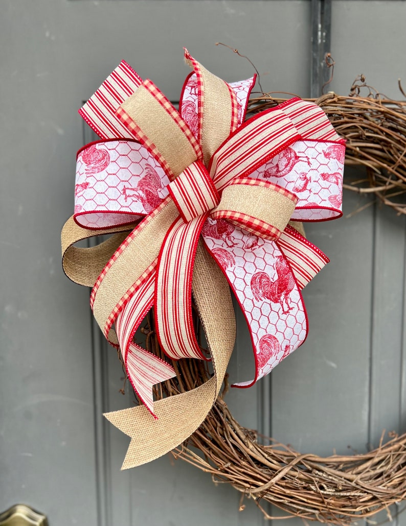 Rooster Chicken Wire Country Cottage Bow for Wreath Rustic - Etsy