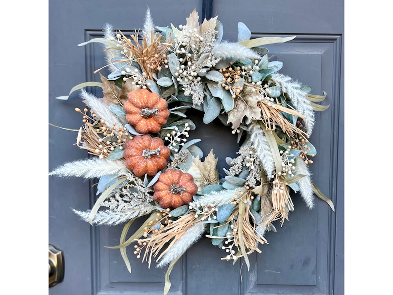 Fall Pumpkin Wreath: Boho Pampas Grass, Neutral Autumn Decor - Etsy