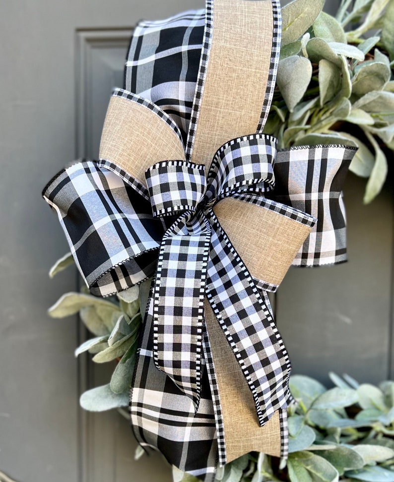 Farmhouse Buffalo Check Bow for Wreath Farmhouse Black and - Etsy