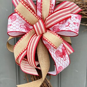 Rooster Chicken Wire Country Cottage Bow for Wreath, Rustic Farmhouse ...