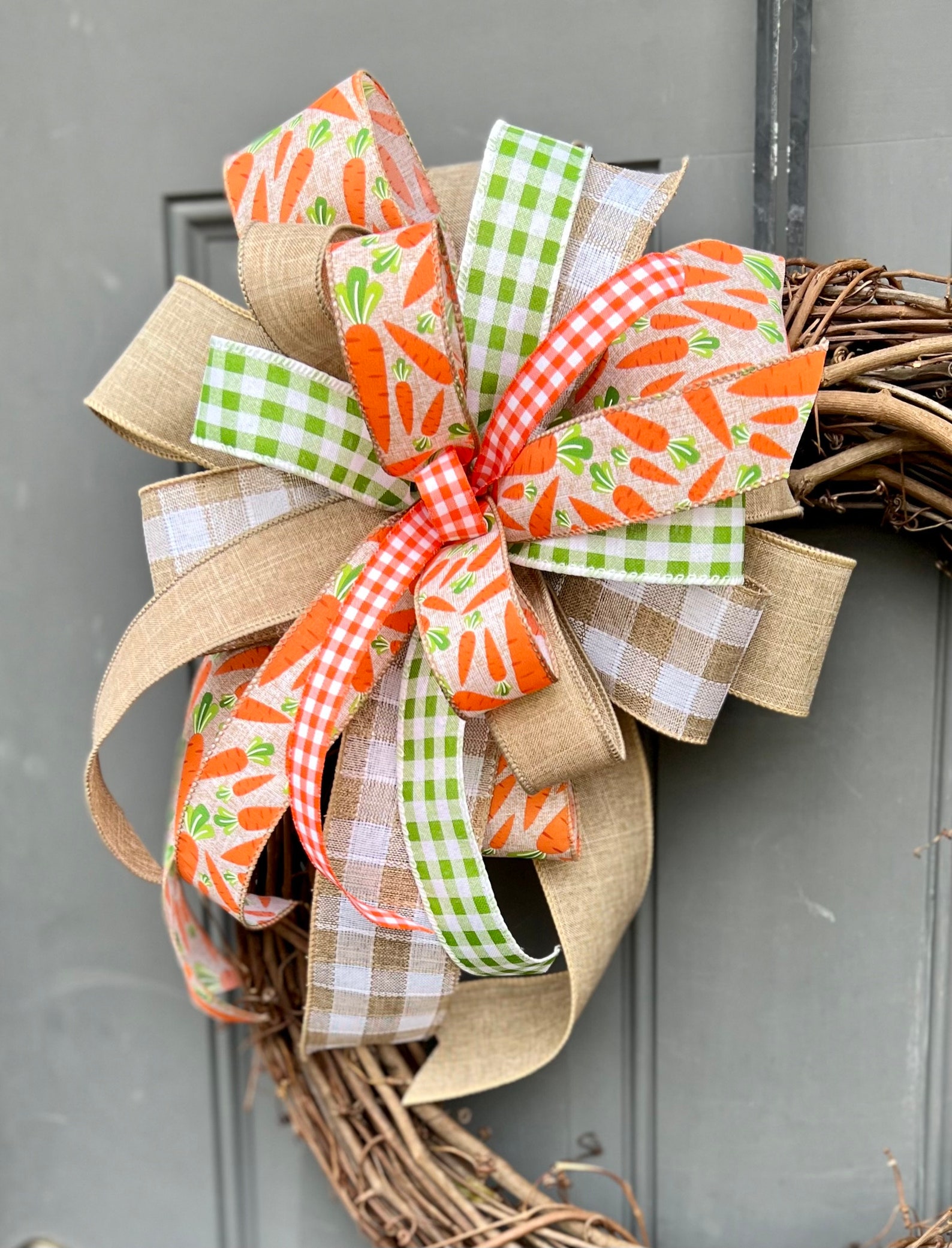 Carrots Buffalo Check Wreath Bow Carrots and Gingham Neutral - Etsy