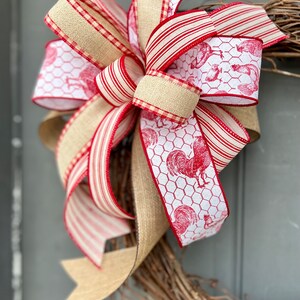 Rooster Chicken Wire Country Cottage Bow for Wreath, Rustic Farmhouse ...
