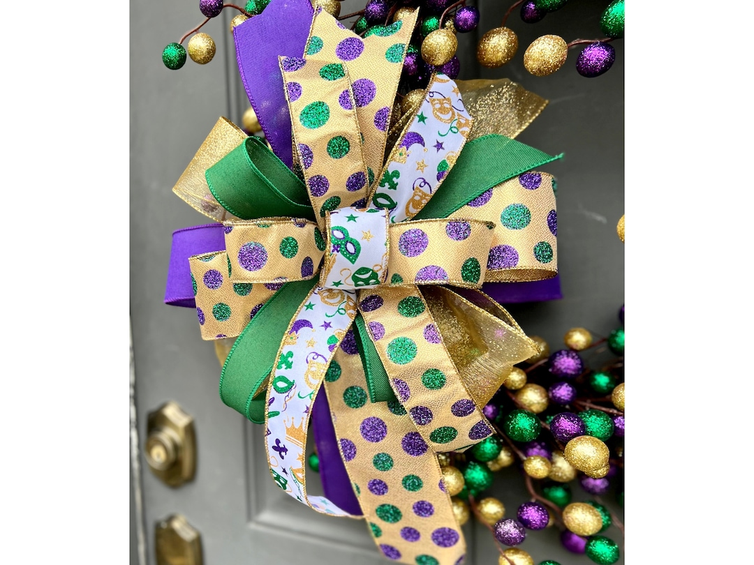 Mardi Gras Polka Dot and Jester Bow for Wreath Lantern or Mailbox, New ...