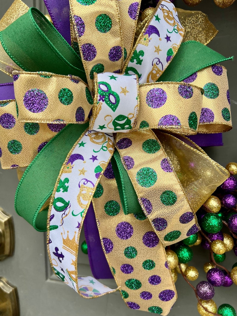 Mardi Gras Polka Dot and Jester Bow for Wreath Lantern or - Etsy