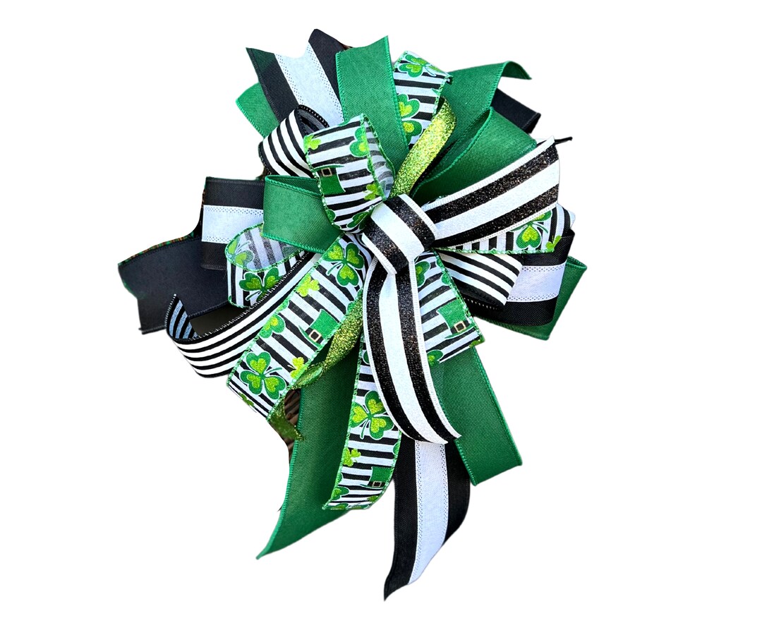 St Patricks Day Wreath Bow, Shamrock and Stripes Lantern Bow, St Paddys ...