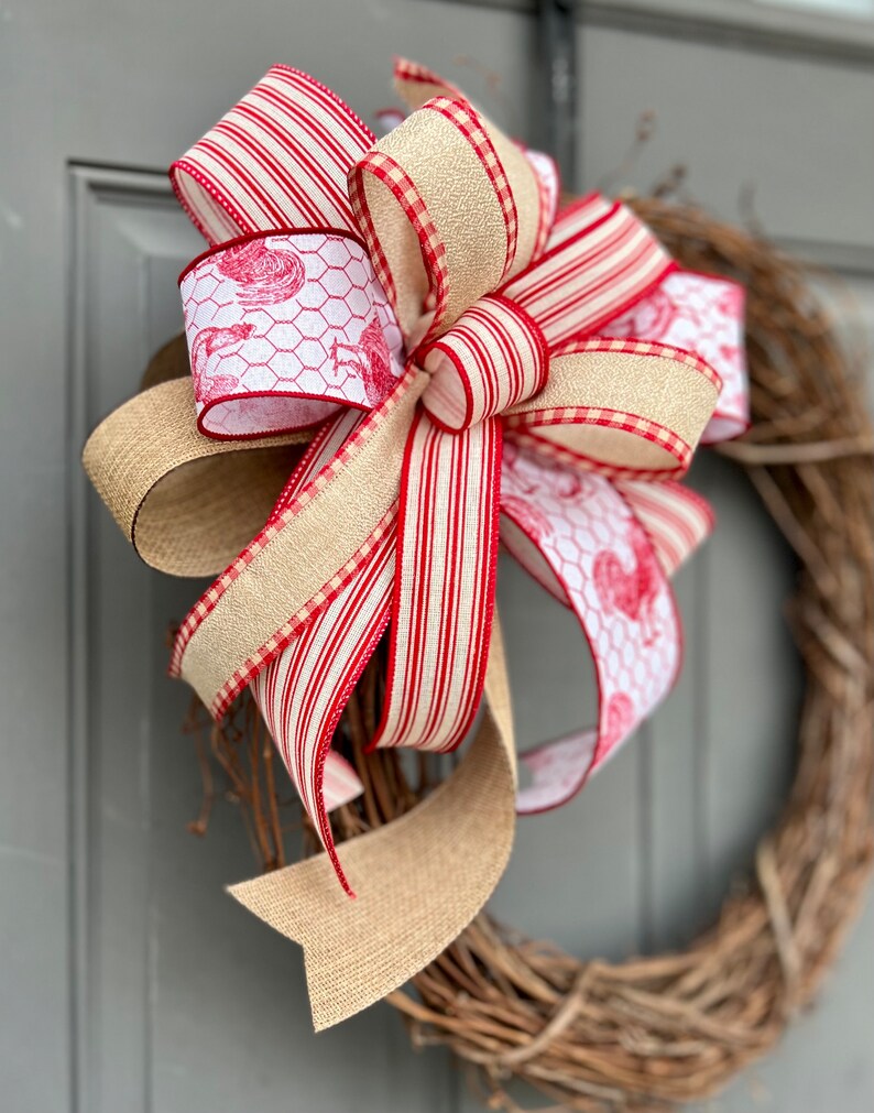 Rooster Chicken Wire Country Cottage Bow for Wreath Rustic - Etsy