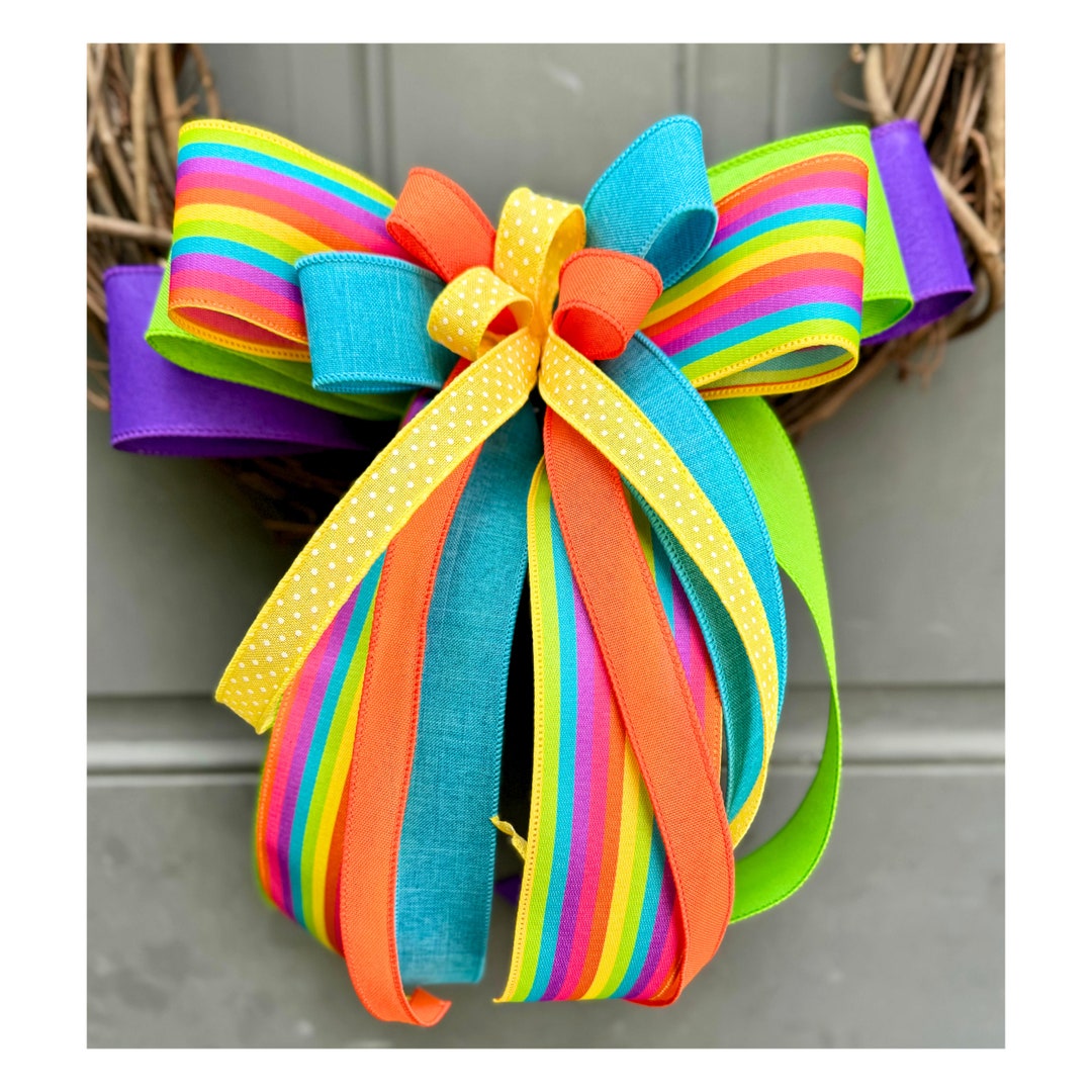 Rainbow Decorative Bow for Wreath Lantern or Mailbox, Colorful Birthday ...