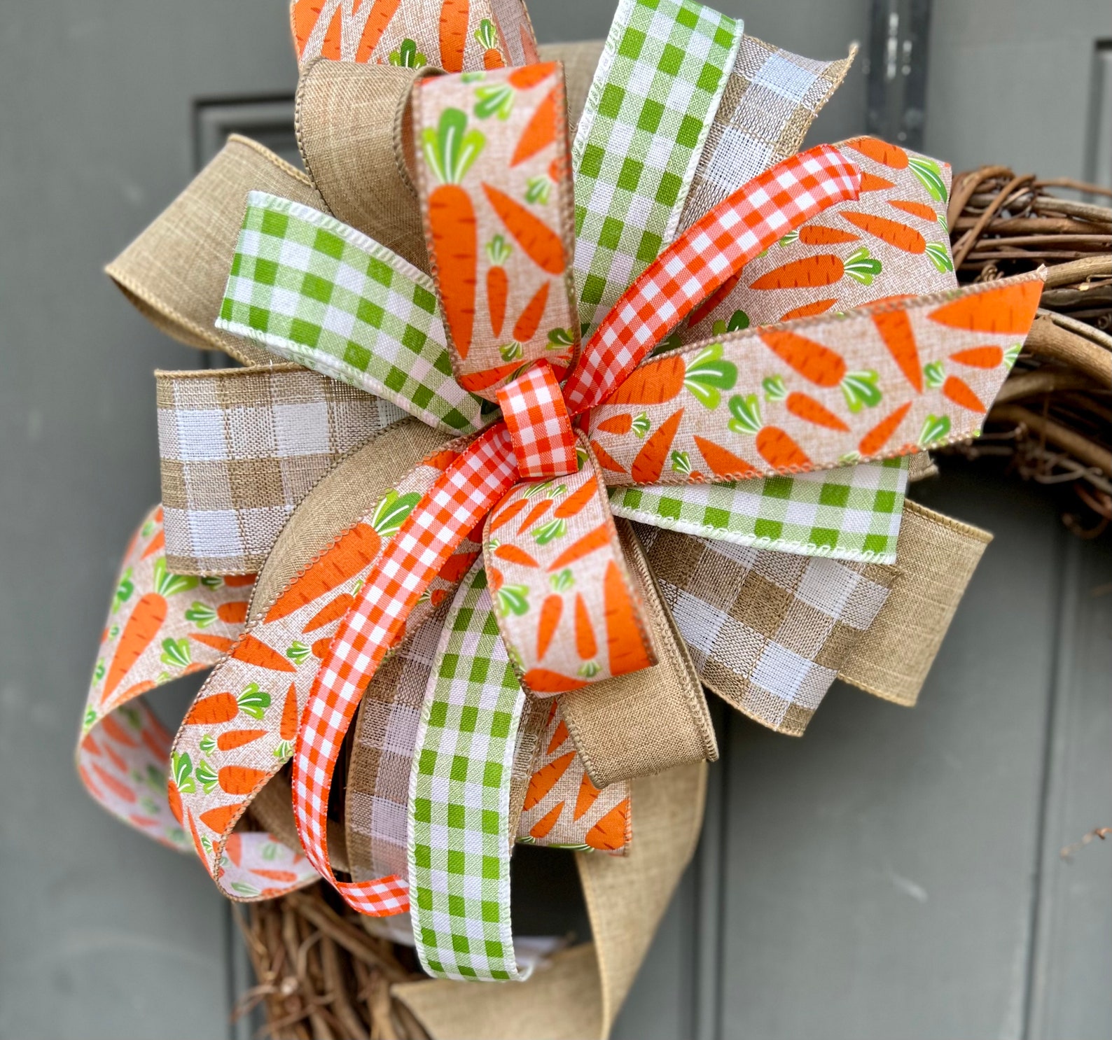 Carrots Buffalo Check Wreath Bow Carrots and Gingham Neutral - Etsy