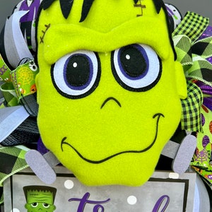 Green Monster Wreath for Front Door Halloween Monster Swag - Etsy