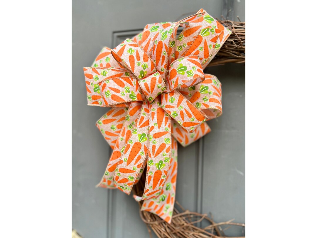 Carrots Pattern Neutral Wreath Bow, Farmhouse Carrots Country Cottage ...
