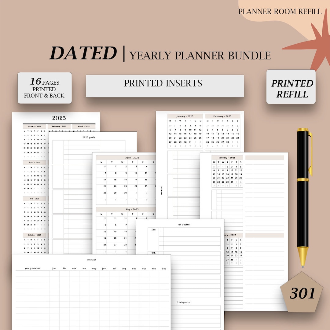 PRINTED 2026 ADHD Yearly Planner Bundle, Dated Yearly Calendar Refill ...