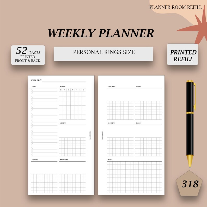 PRINTED Personal Weekly Planner Inserts Weekly Undated - Etsy