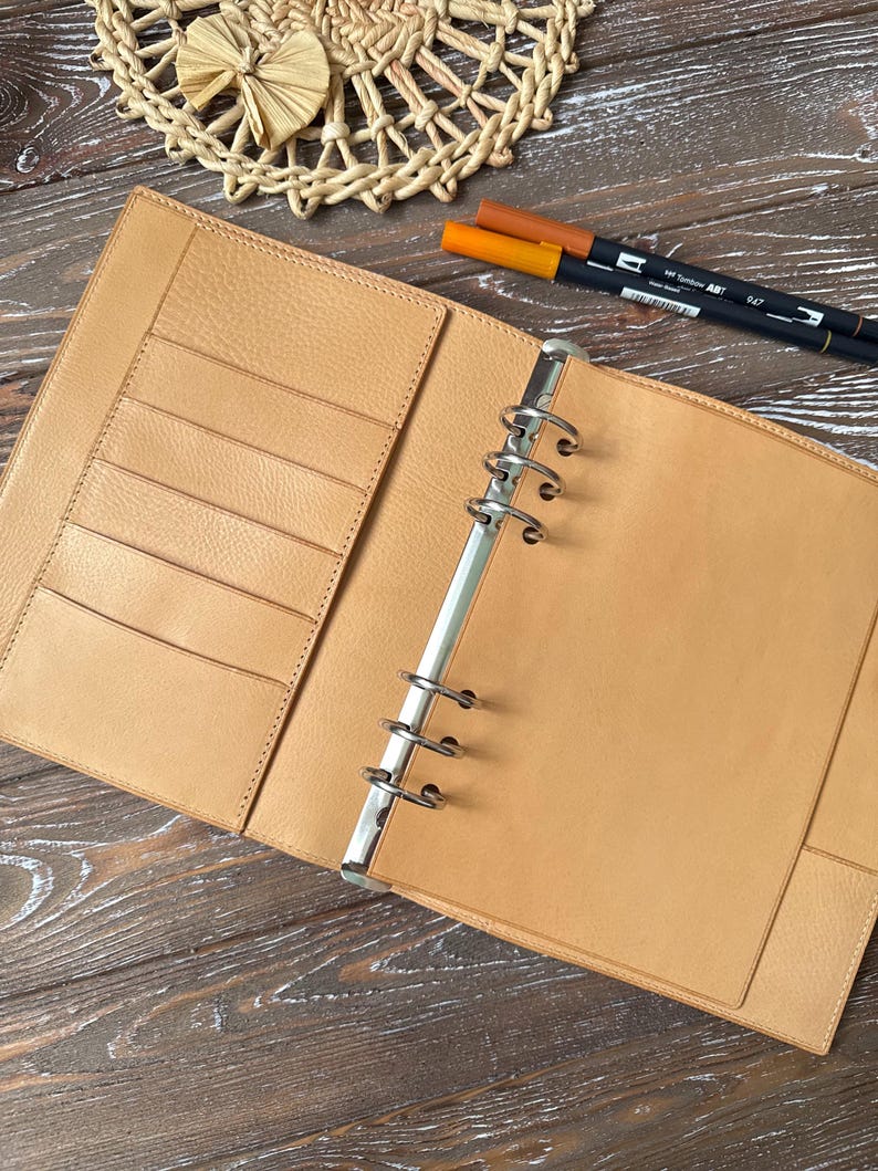 Leather 6-rings Planner Cover, Binder Handmade Genuine Leather Cover ...