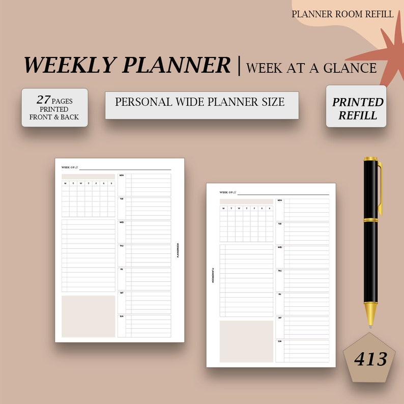 PRINTED Personal WIDE Weekly Planner Inserts Weekly Undated - Etsy