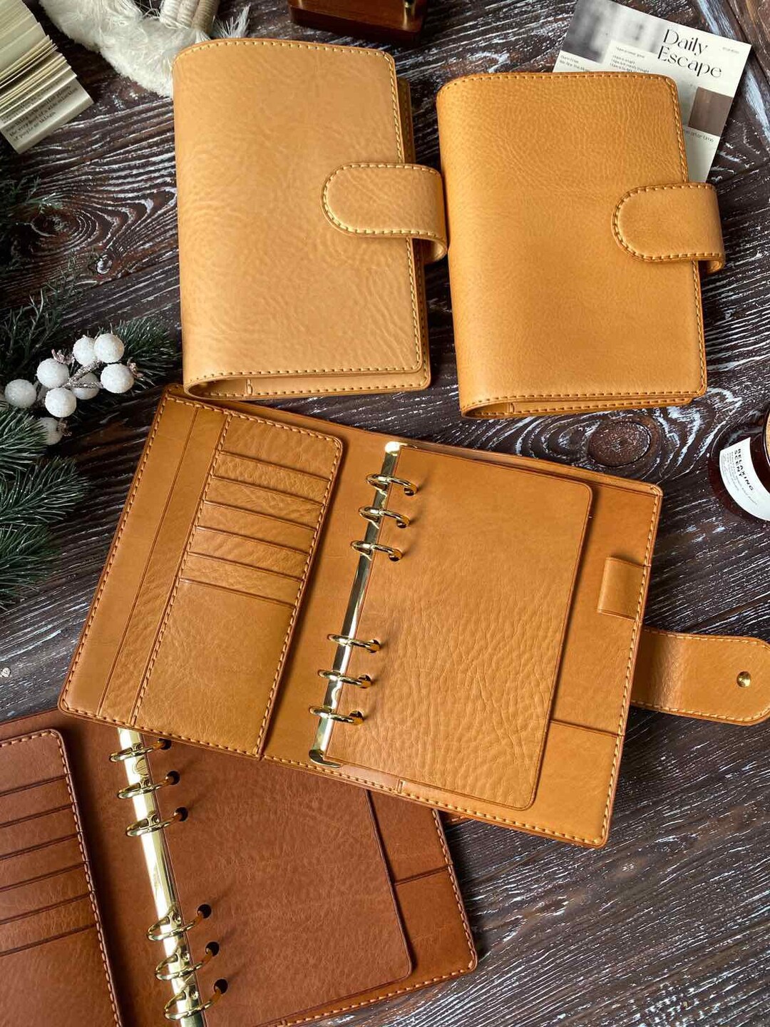 Personal Rings Planner Cover, Binder Handmade Genuine Leather Cover ...