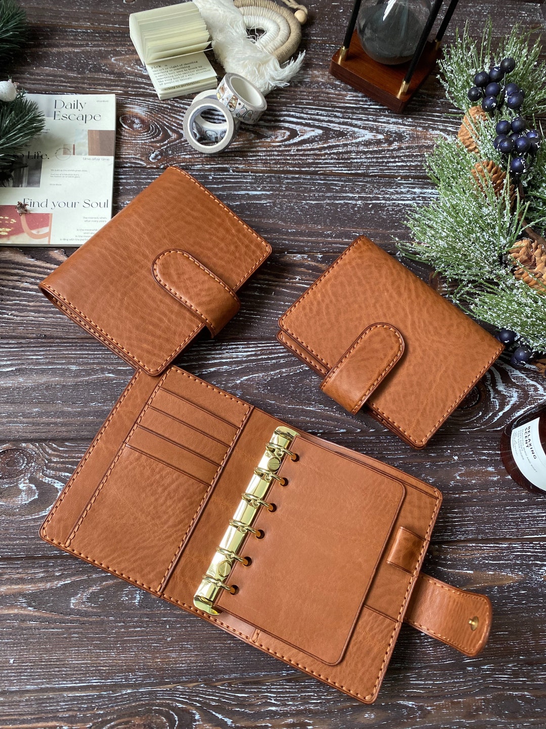 A7, Pocket 6 Rings Leather Binder, Filofax Pocket Planner, Veg Tan ...