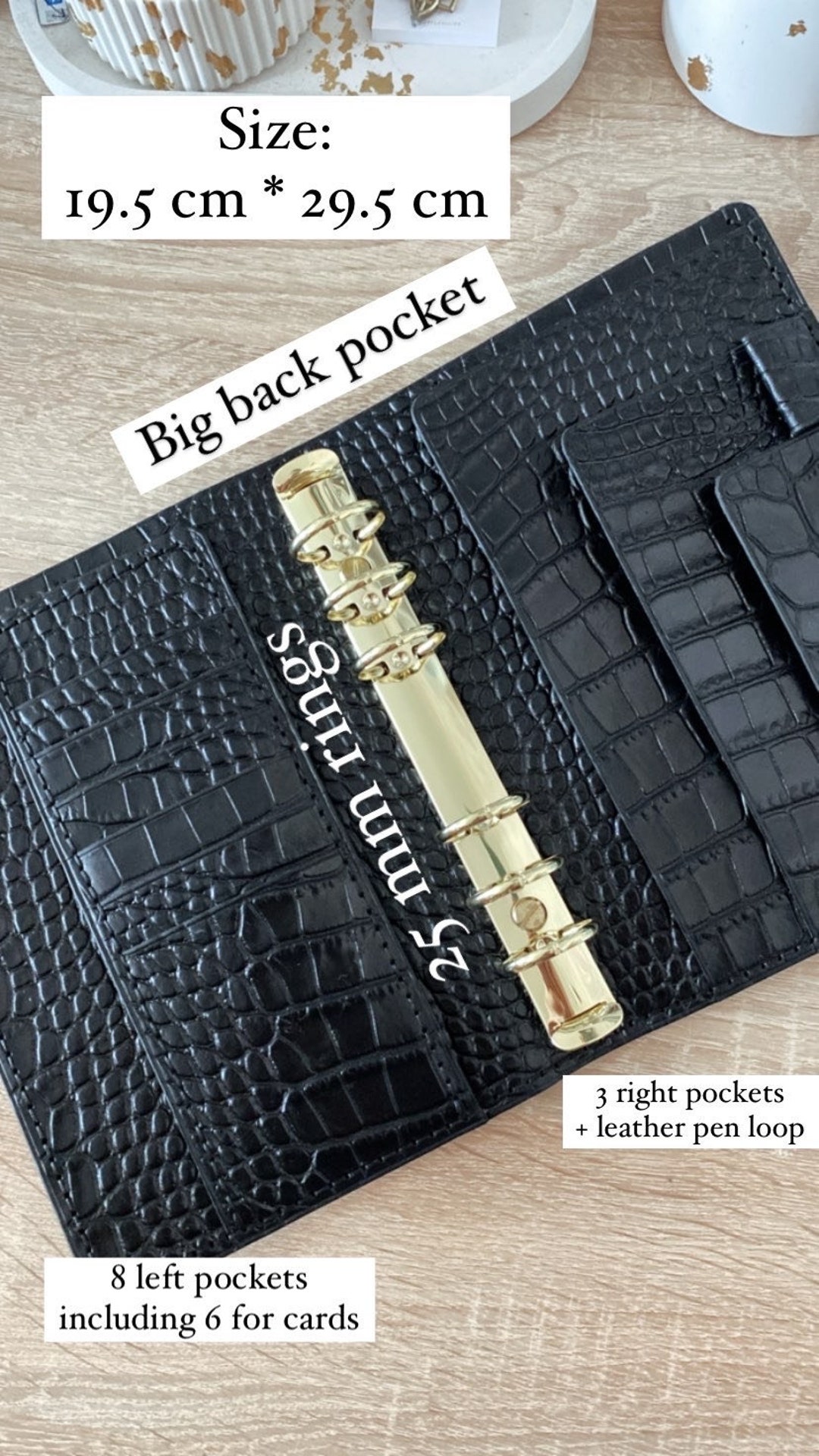 Personal Rings Planner Binder Handmade Genuine Leather Cover, Veg Tan 6 ...