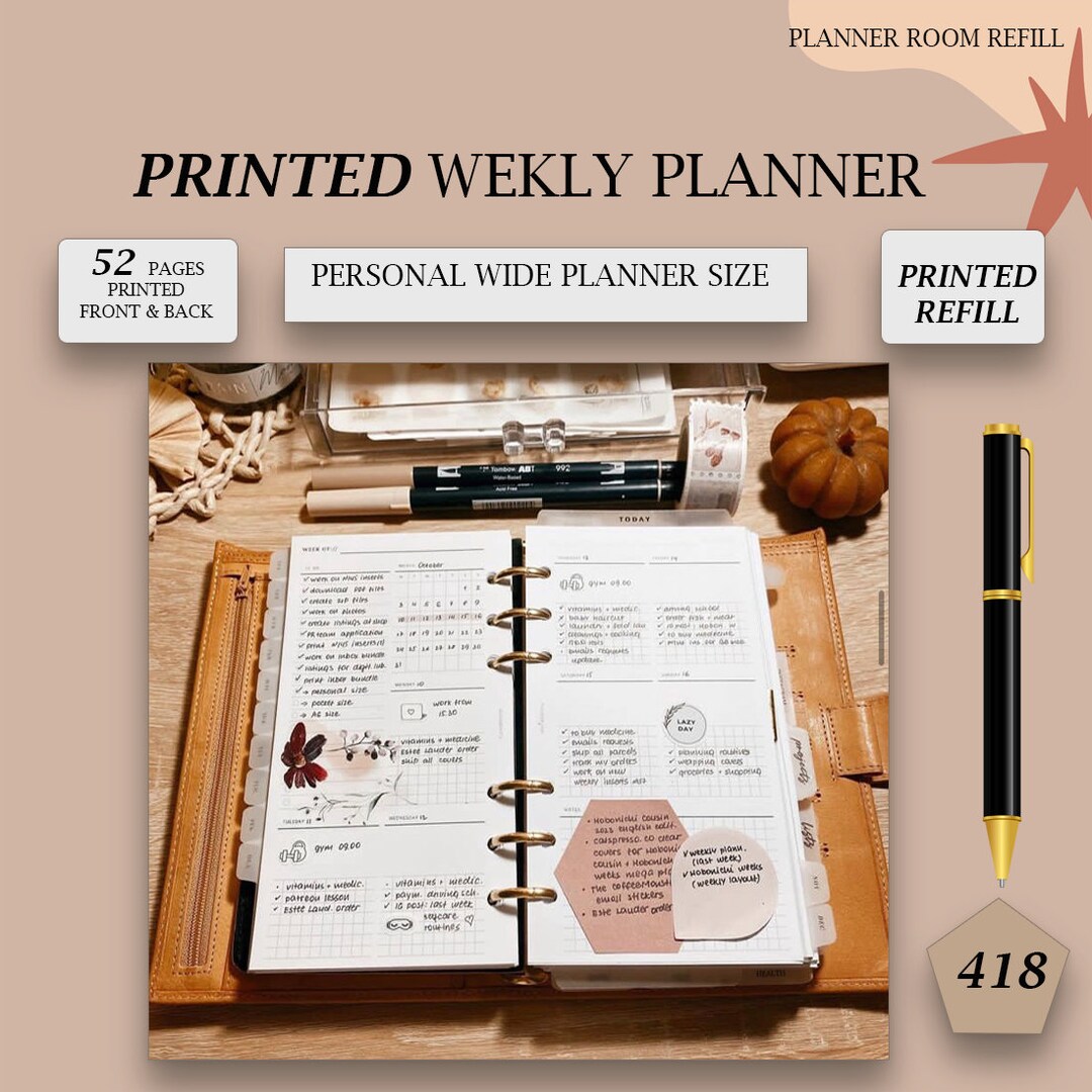 PRINTED Personal WIDE Weekly Planner Inserts Weekly Undated - Etsy