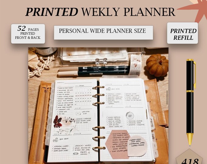 PRINTED Personal WIDE Weekly Planner Inserts, Weekly Undated Minimalist ...