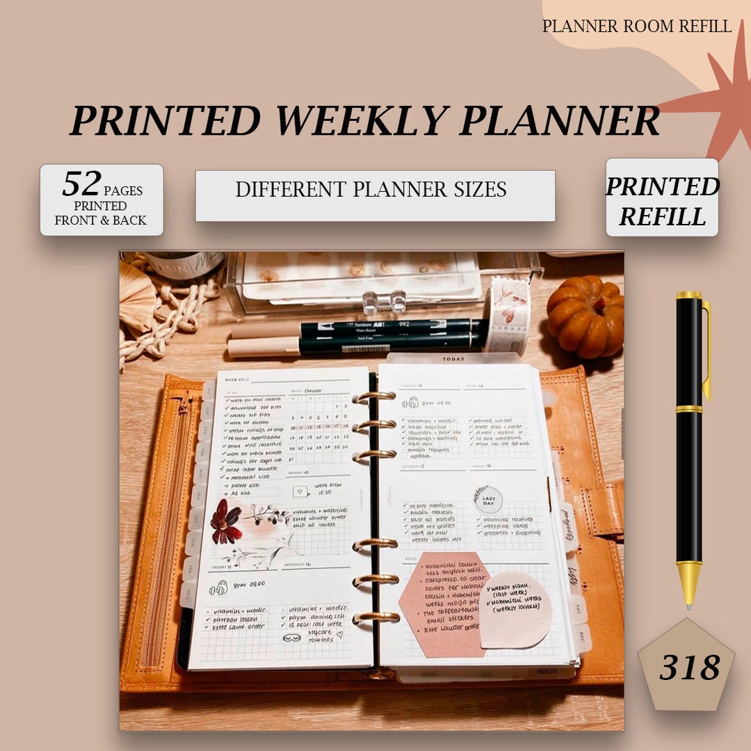 PRINTED Personal Weekly Planner Inserts, Weekly Undated Minimalist ...