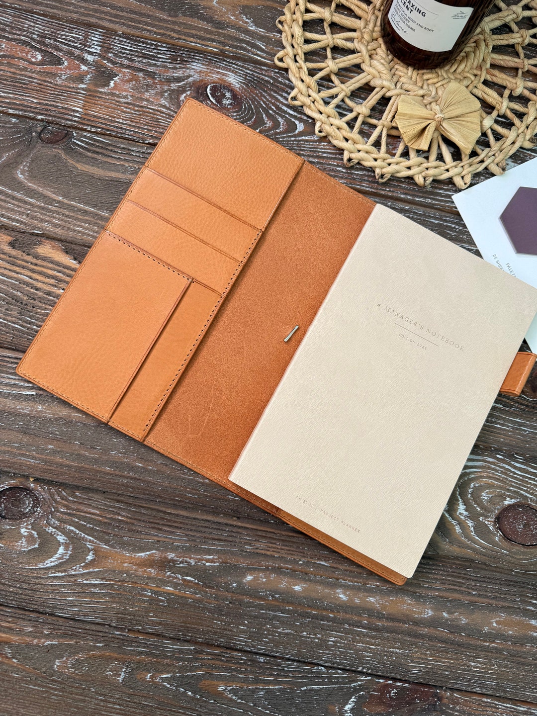 A5 Slim Leather Cover for A5 Slim Notebook, Veg Tan Leather Cover With ...