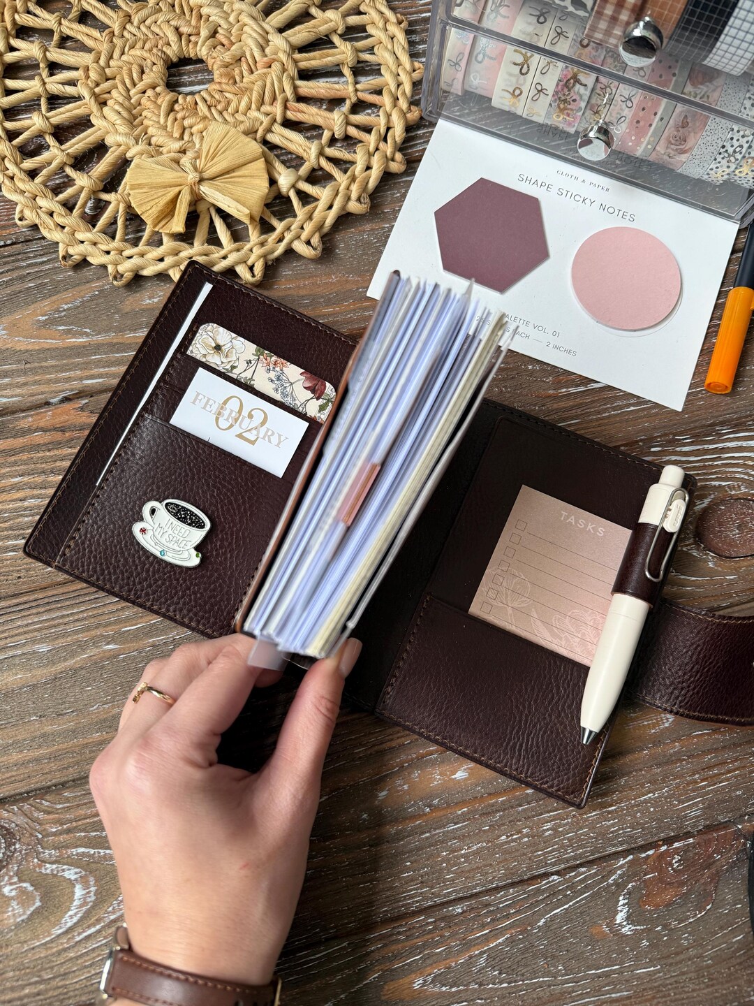 Pocket A7 Rings Planner Cover, Binder Handmade Genuine Leather Cover ...