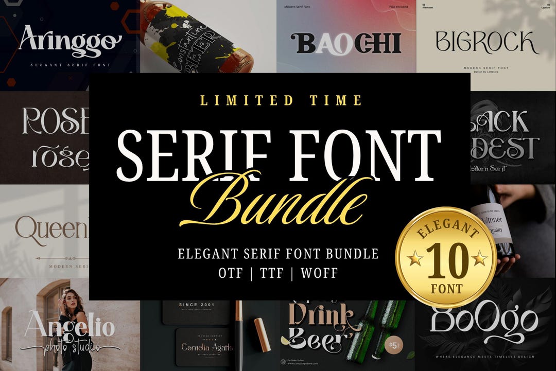 20 Elegant Serif Font Bundle, Fonts for Branding, Logo, Magazine ...