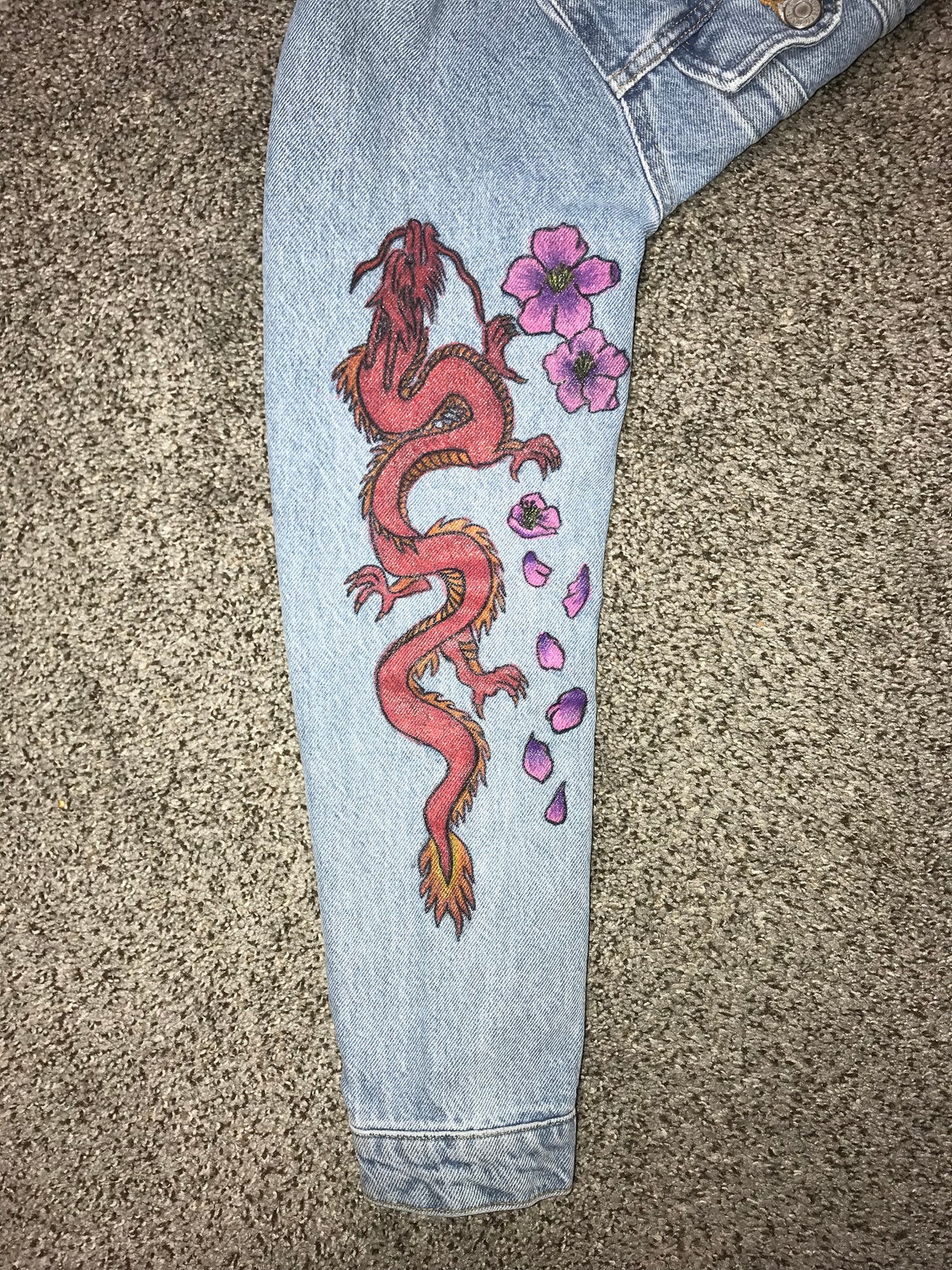Hand-painted Dragon & Snake Denim Jacket - Cropped Light Wash (women's ...