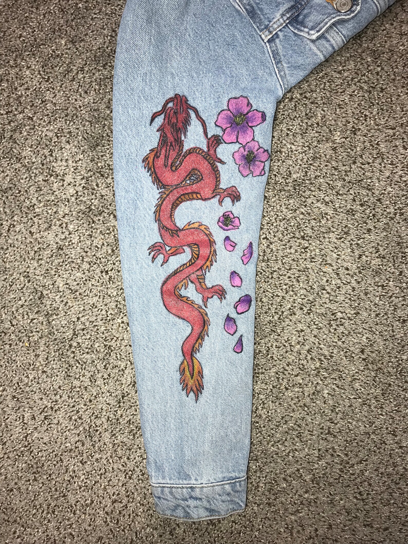 Hand-painted Dragon & Snake Denim Jacket - Cropped Light Wash (women's ...