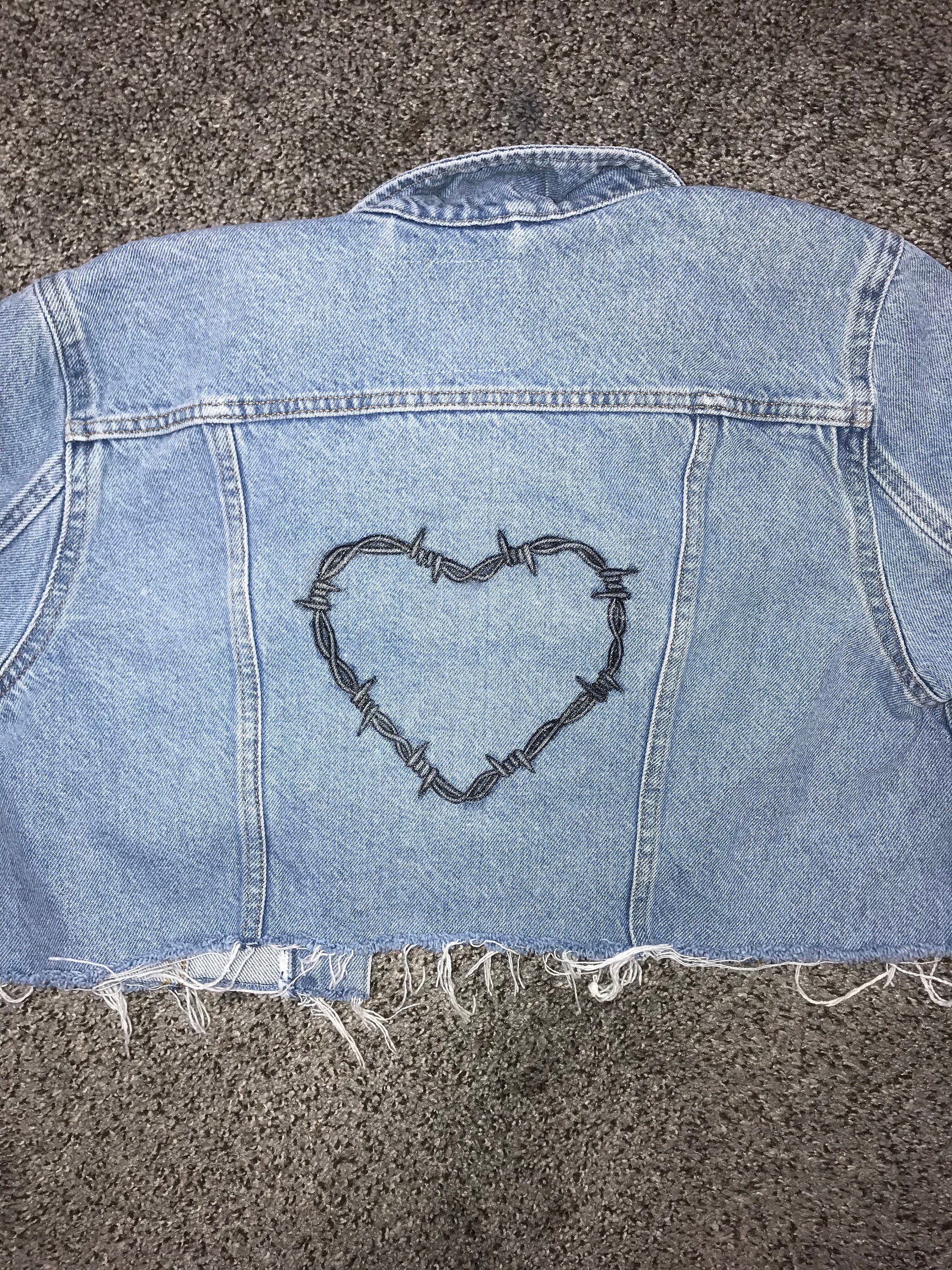 Hand-painted Dragon & Snake Denim Jacket - Cropped Light Wash (women's ...