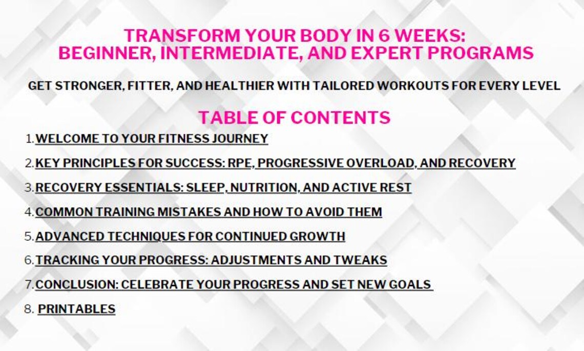 6-week Full Body Program Beginner, Intermediate, Expert 4-week Booty Workout Programs Video ...