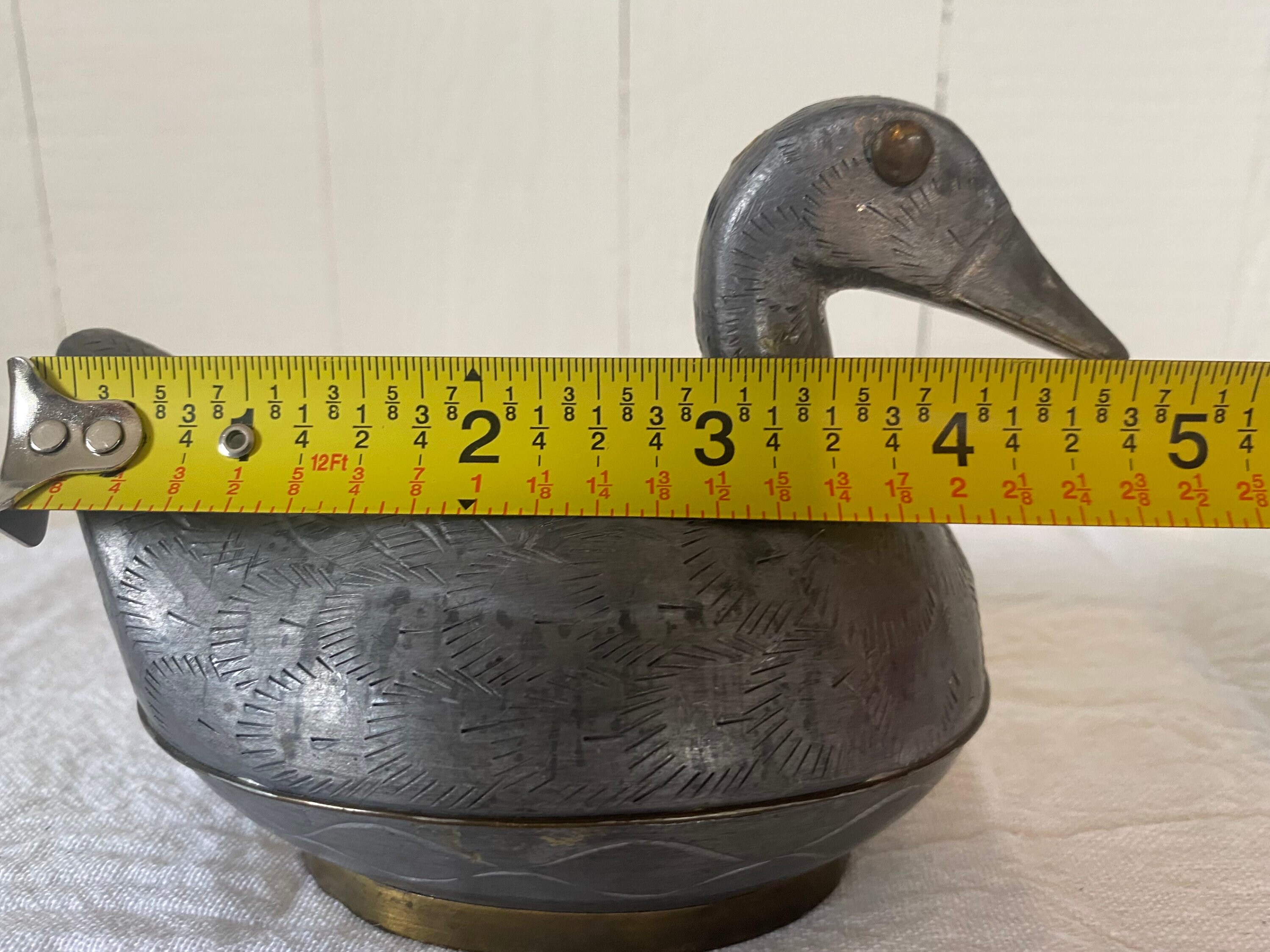 Vintage Pewter Duck Trinket Box With Brass Accents, Made in Hong Kong ...