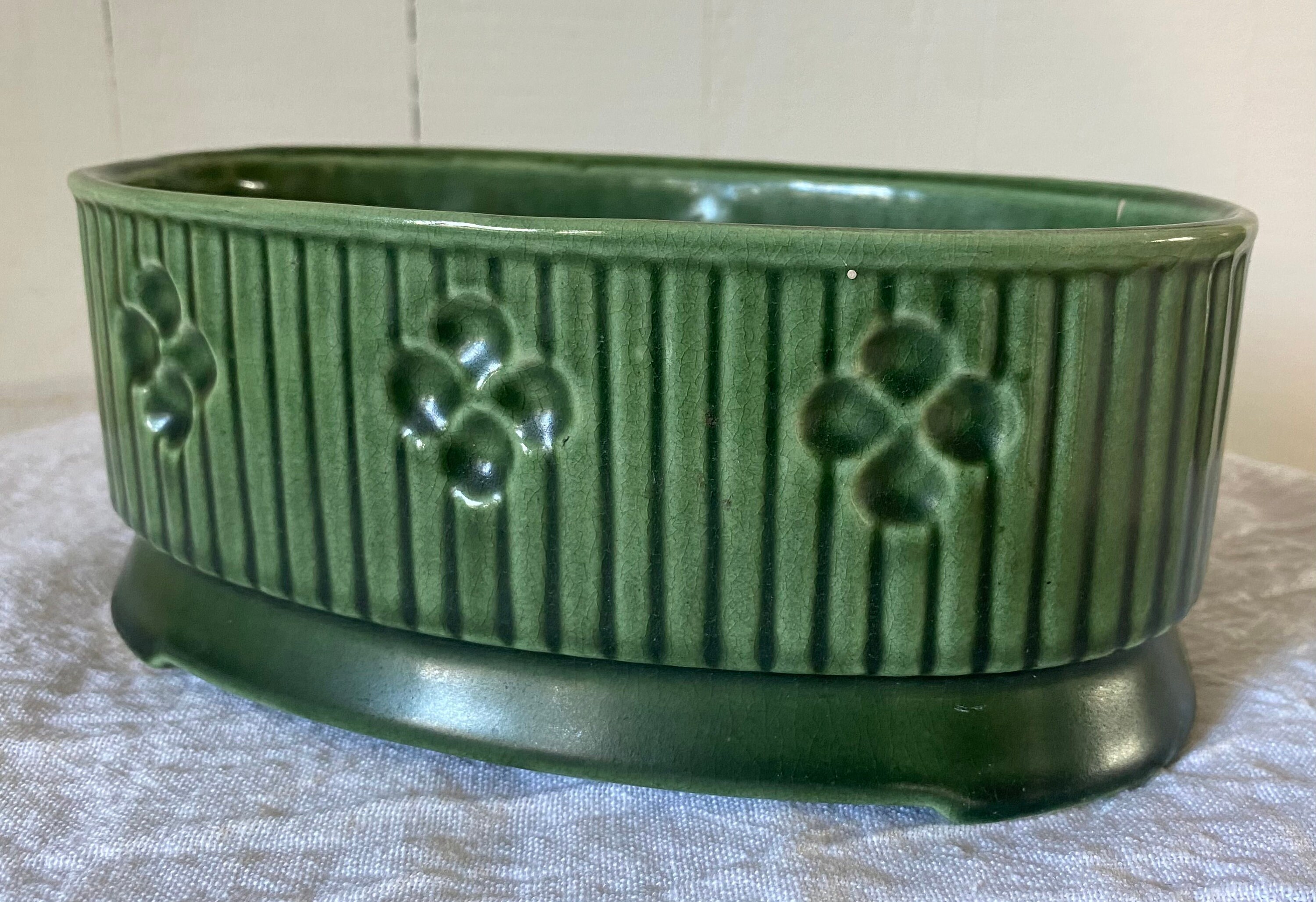 Vintage Green Oval Ceramic Pottery Planter With Clover Motifs - Etsy