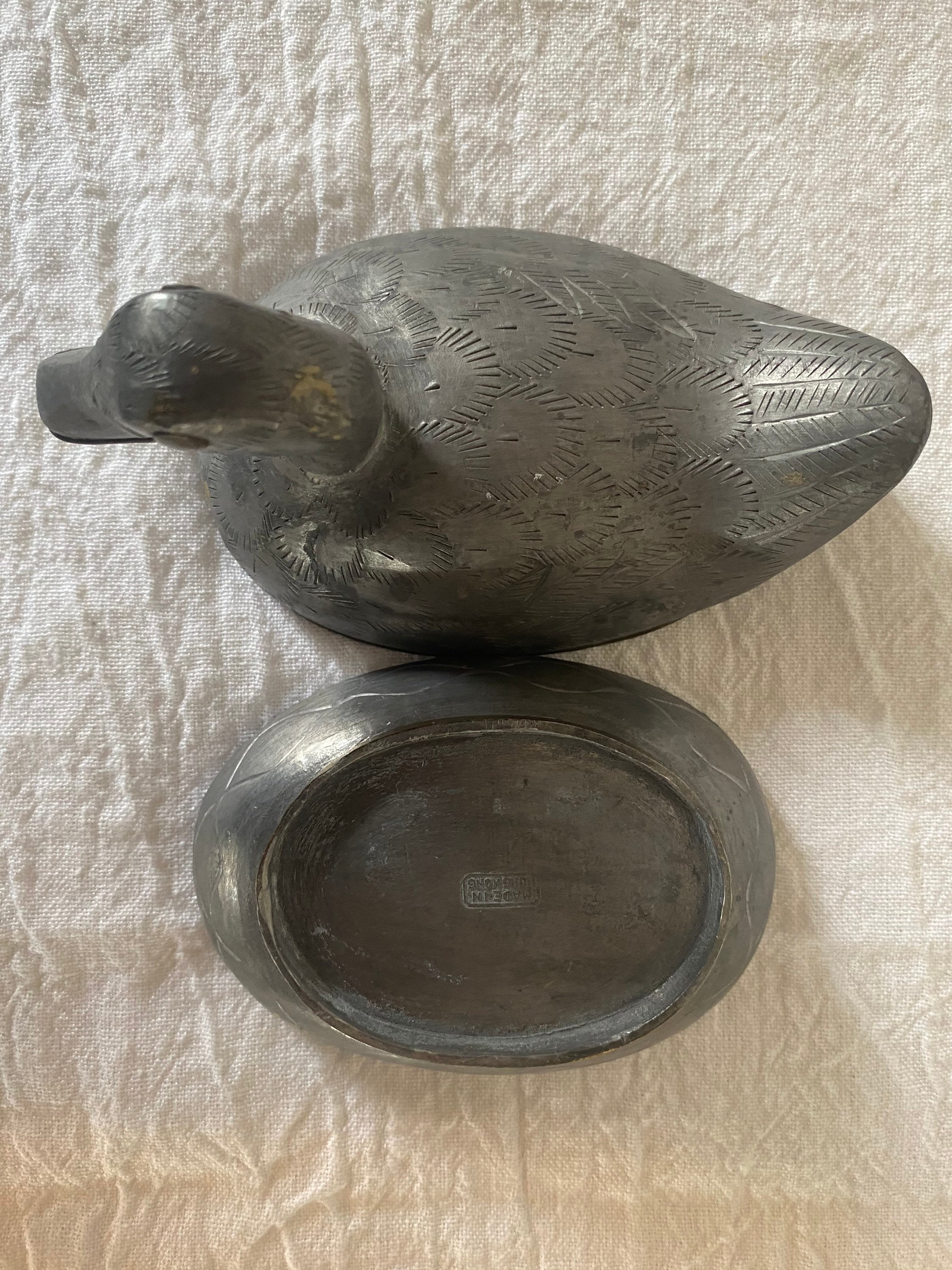 Vintage Pewter Duck Trinket Box With Brass Accents, Made in Hong Kong ...