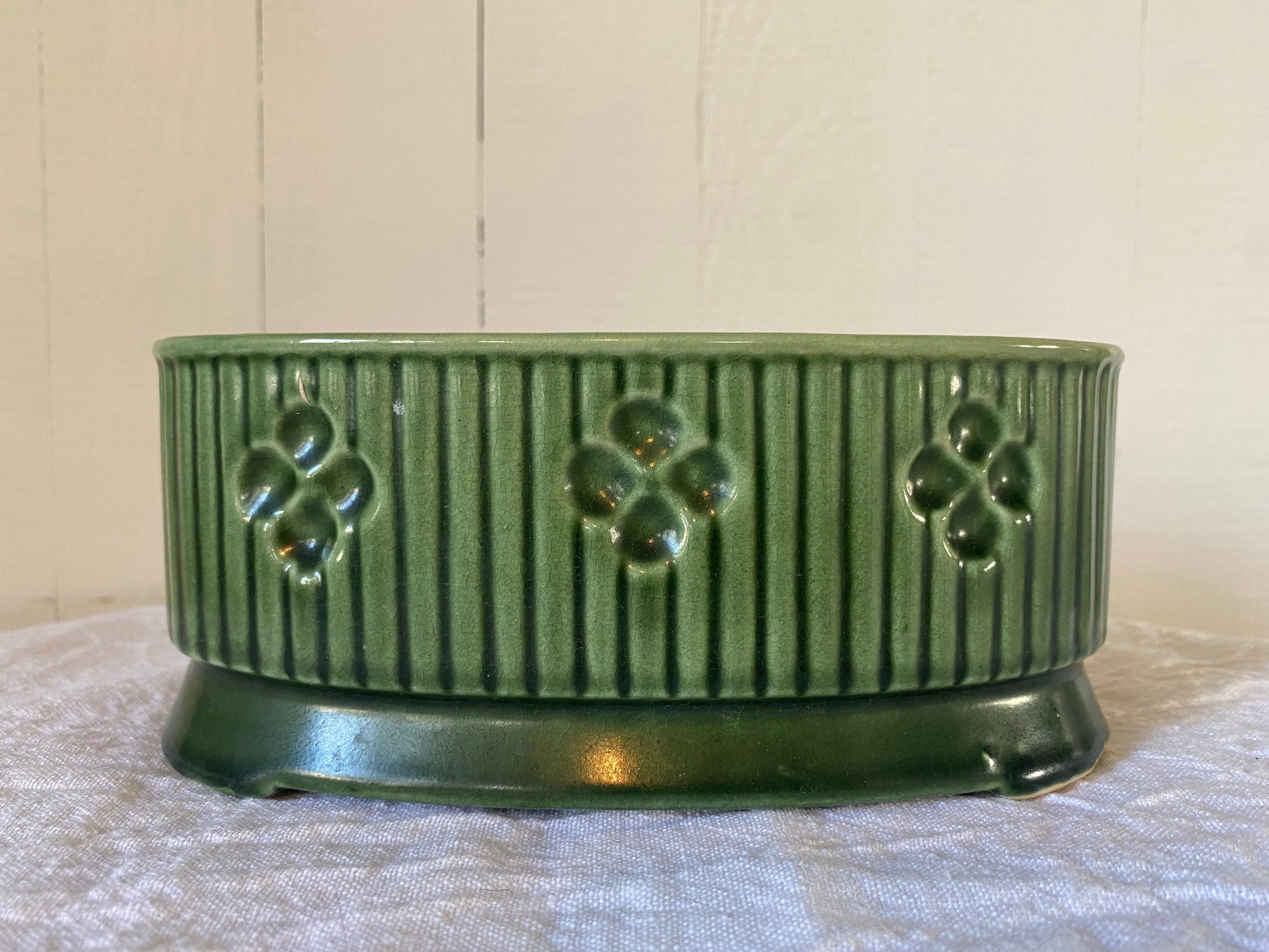 Vintage Green Oval Ceramic Pottery Planter With Clover Motifs - Etsy