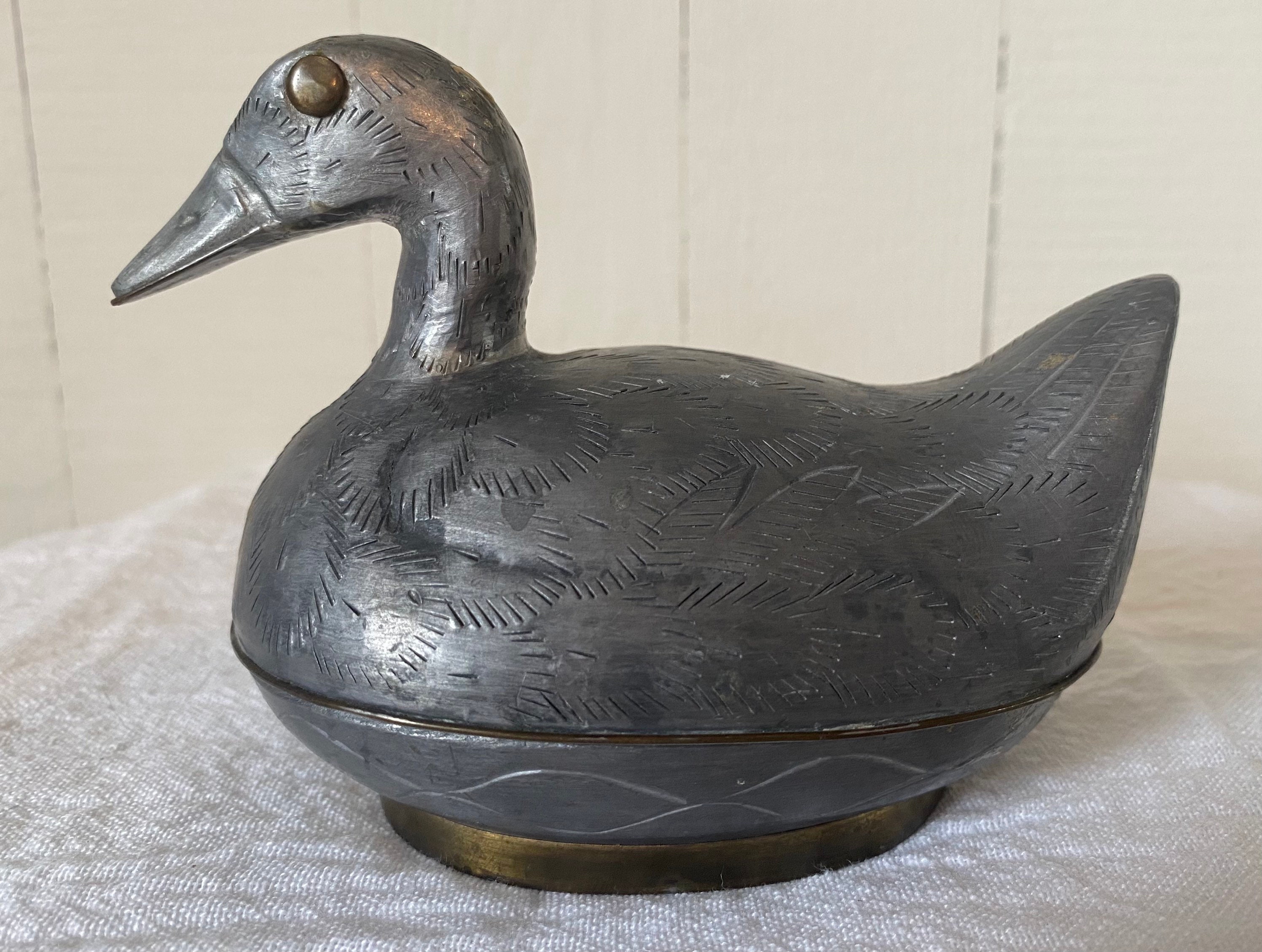 Vintage Pewter Duck Trinket Box With Brass Accents, Made in Hong Kong ...