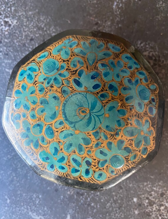Vintage Kashmiri Paper Mache Lacquer Trinket Jewelry Box Hand-Painted ...