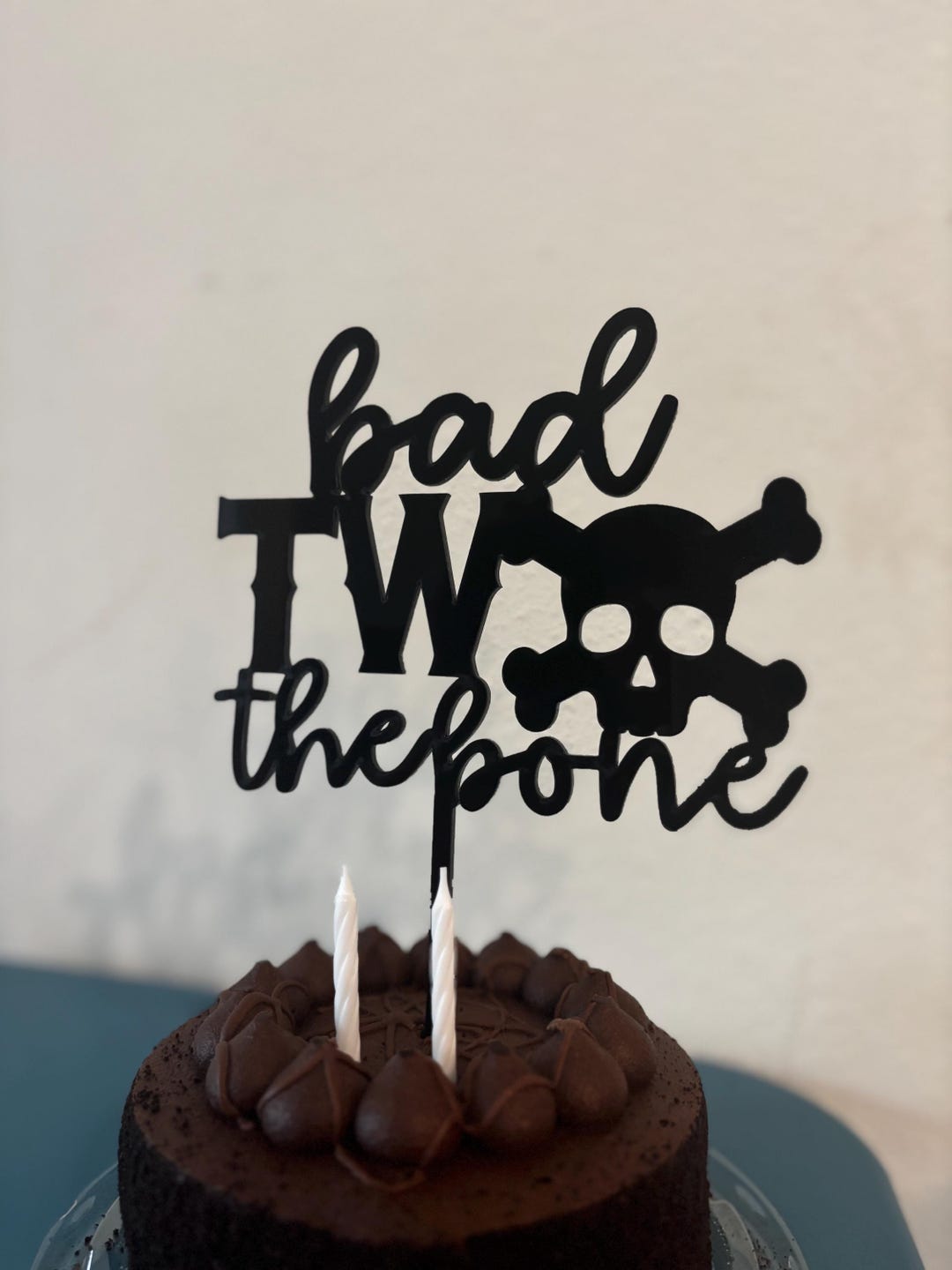 Bad TWO the Bone Cake Topper | Skull Pirate 2nd Birthday | Black ...