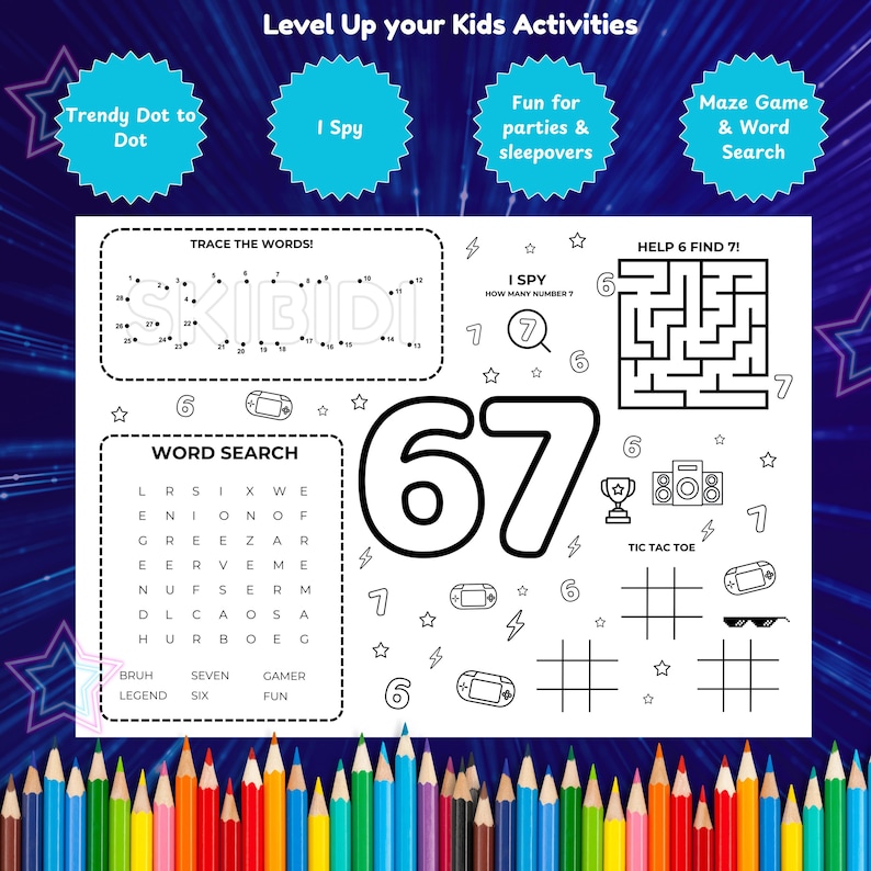 6 7 Meme Activity Sheets for Kids, Printable Dot to Dot, Maze, Word ...