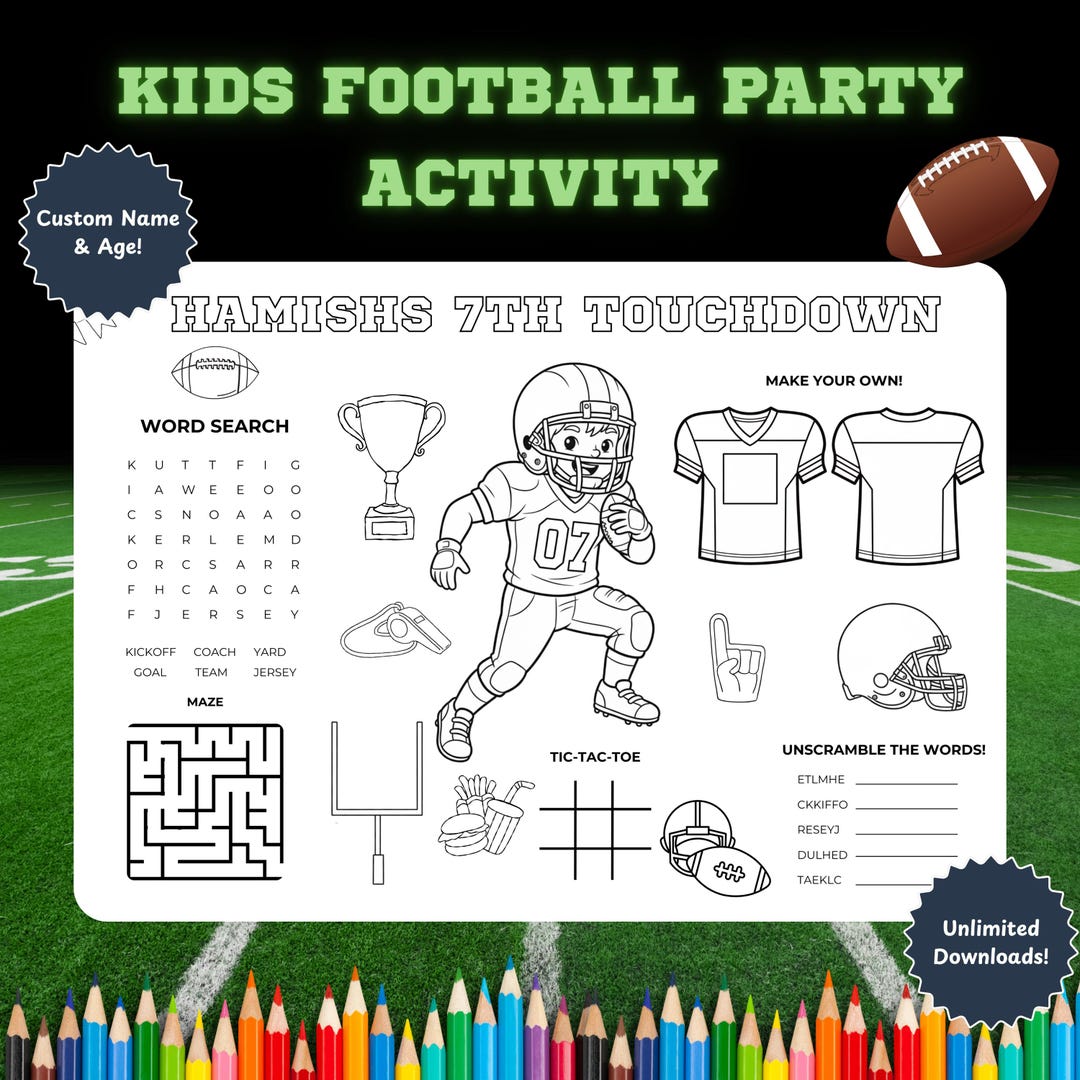 Football Activity Sheet Printable for Kids, Kids Party Activity, Kids ...